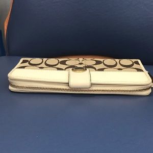 Coach | Bags | Coach Browncream Signature Canvasleather Wallet | Poshmark
